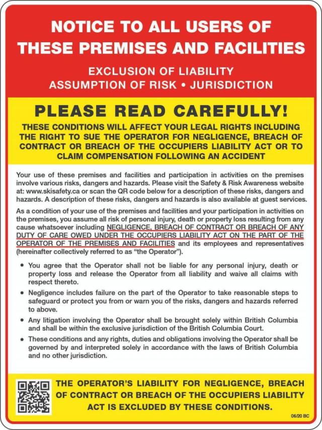 Exclusion of Liability | Whistler Olympic Park
